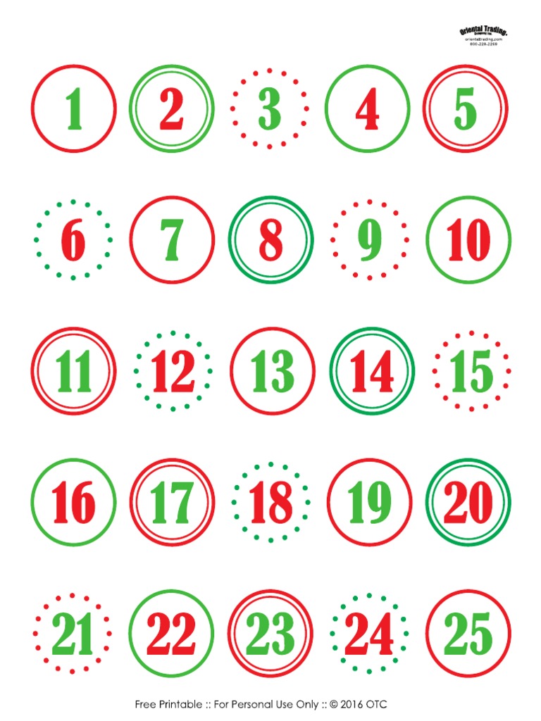 Original Printable Advent Calendar Numbers Download | PDF