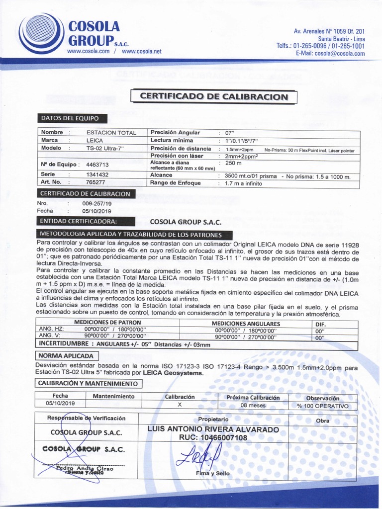 Certificado de Calibracion | PDF