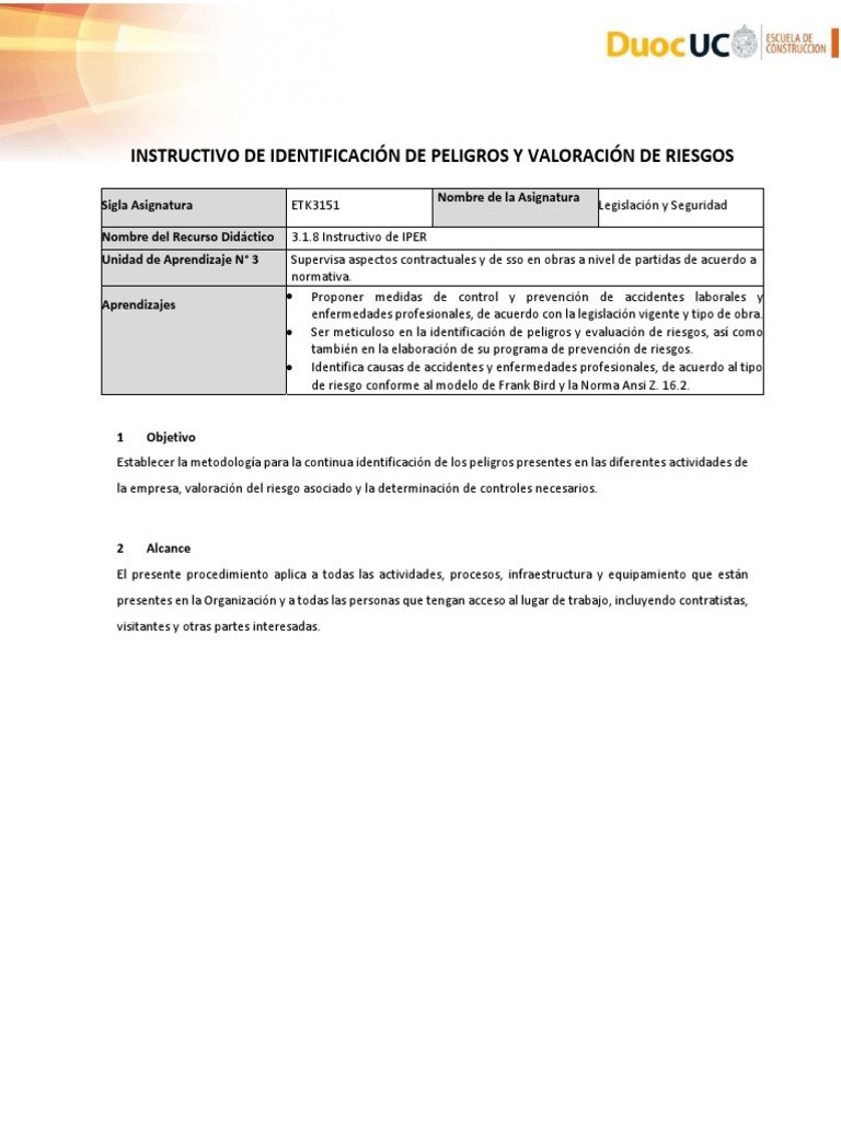 3 1 8 Instructivo de IPER | PDF | Riesgo | Seguridad y salud ocupacional