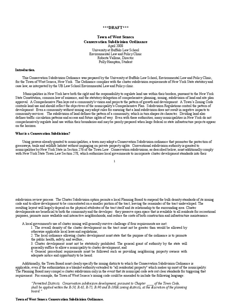 West Seneca Conservation Subdivision Ordinance | PDF | Zoning | Stream