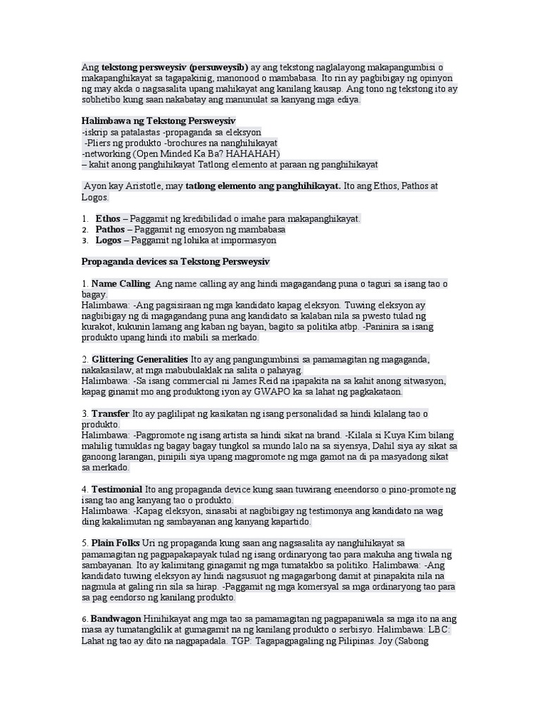 Ang Tekstong Persweysiv | PDF