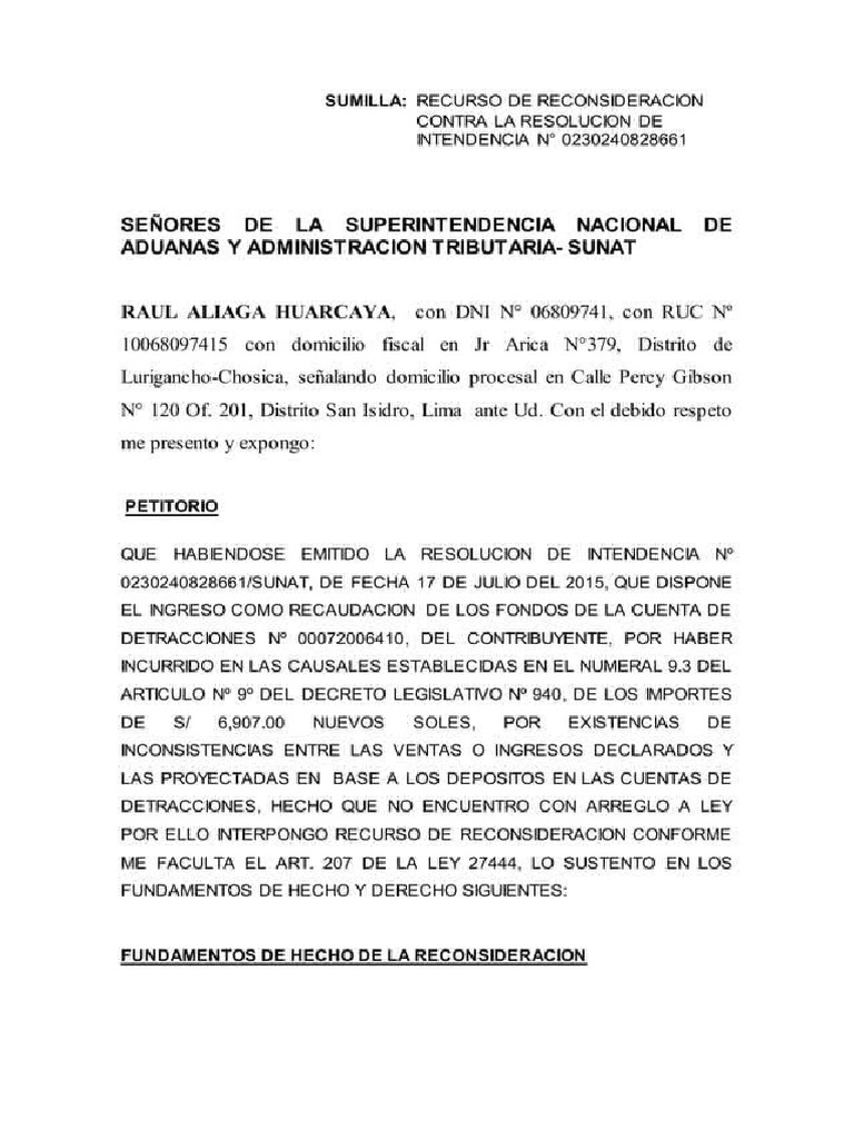 Modelo Recurso de Reconsideración | PDF