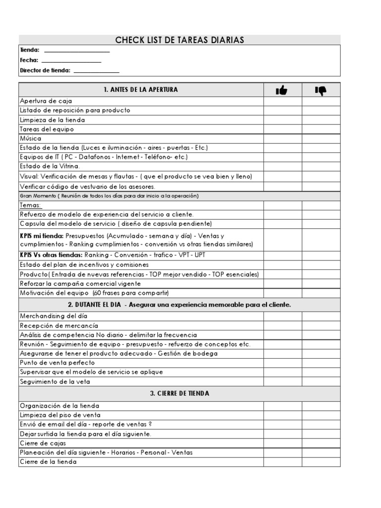 Checklist Diario para Tiendas Retail | PDF