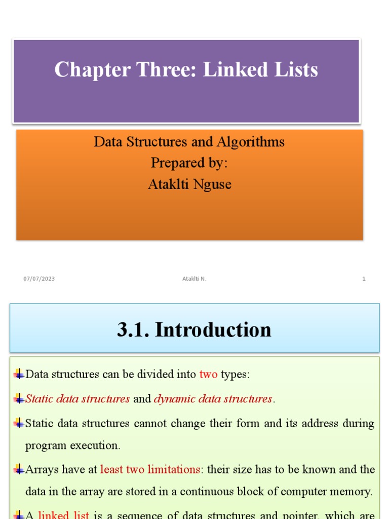Chapter Three Linked List | PDF | Pointer (Computer Programming) | Algorithms And Data Structures