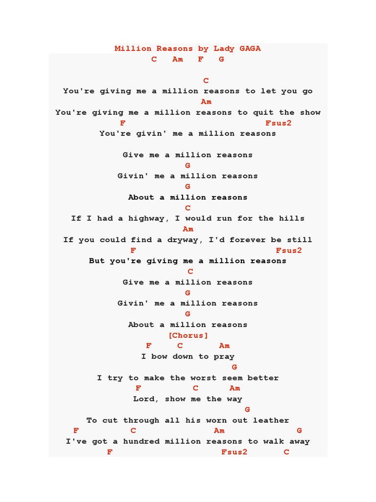 Million Reasons Piano Chords Guide | PDF