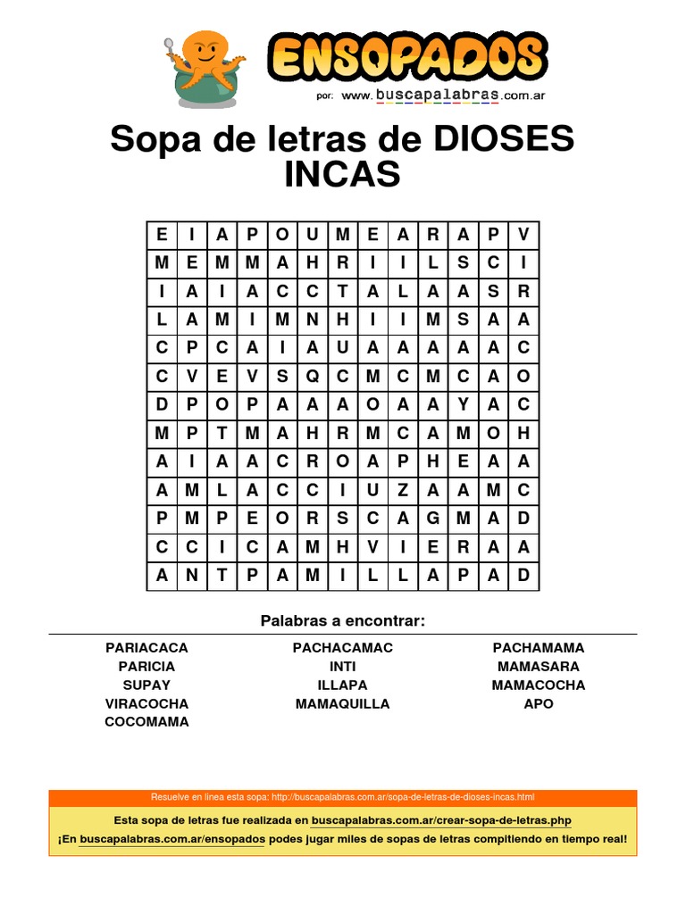 Sopa de Letras de Dioses Incas | PDF