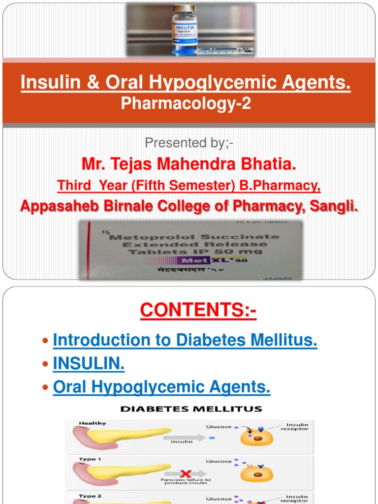 Insulin & Oral Hypoglycemic Agents.: Pharmacology-2 | PDF | Pancreas ...