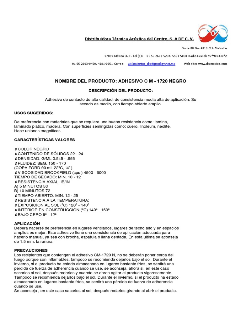 Adhesivo de Contacto CM-1720 N | PDF | Materiales