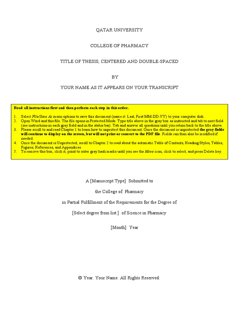 TAD Template-Pharmacy | PDF | Thesis | Paragraph