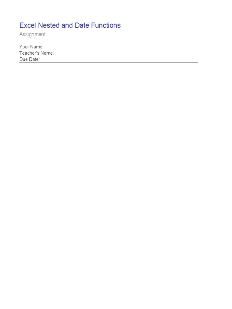 Hands On Assignment Excel Nested And Date Functions Excel Worksheet Pdf 6634