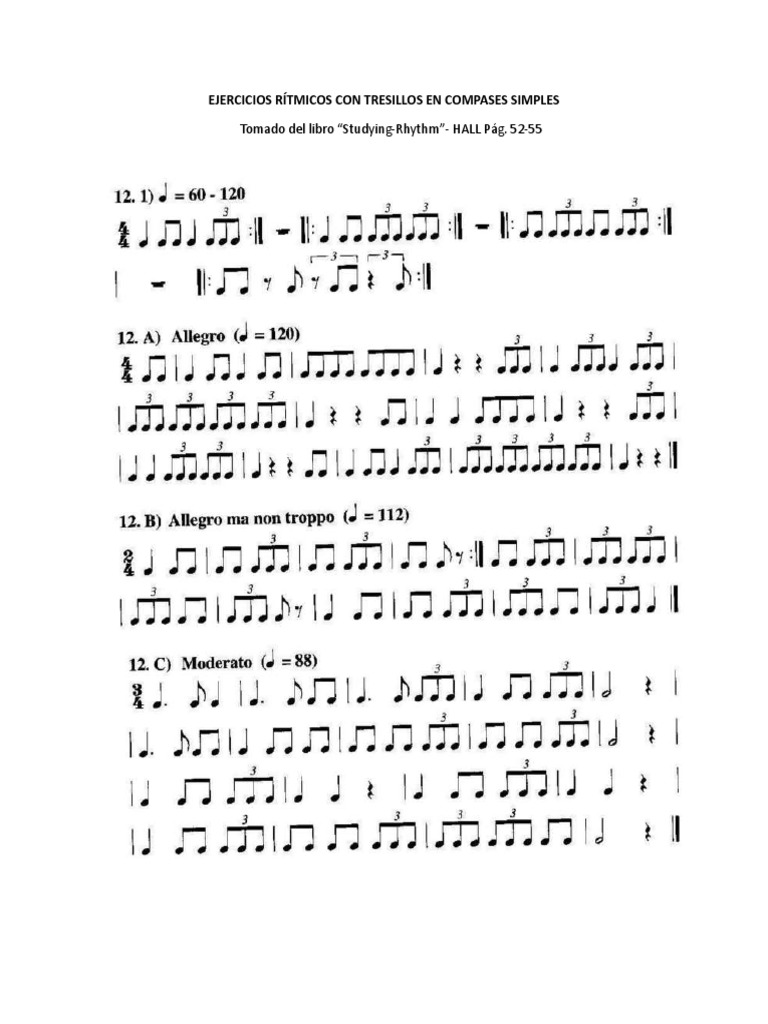 Ejercicios Rítmicos Con Tresillos en Compases Simples | PDF | Arte