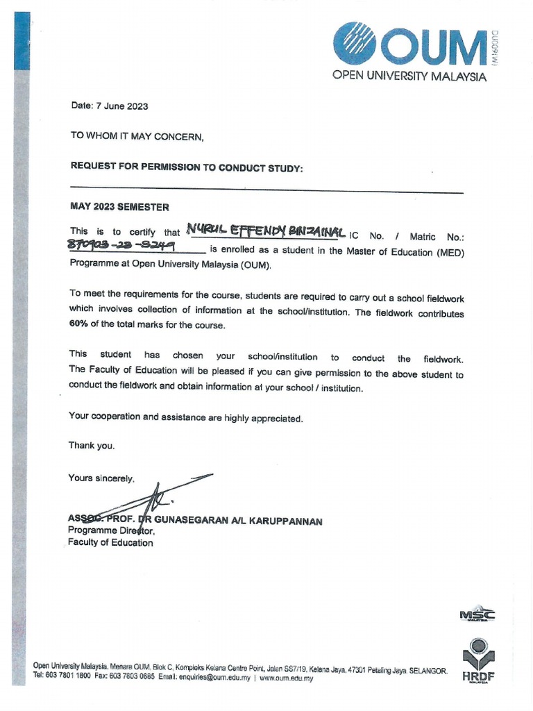 Surat Kebenaran Interview Pihak GPK Sekolah | PDF