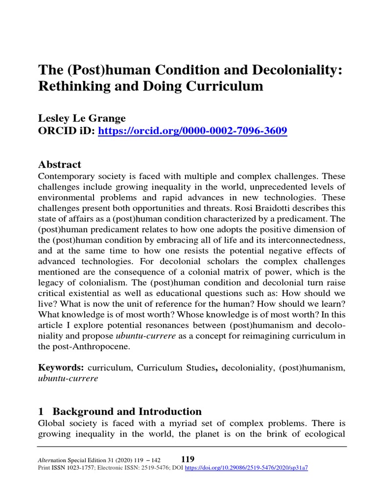 The Post Human Condition and Decoloniali | PDF | Philosophical Movements | Philosophical Theories