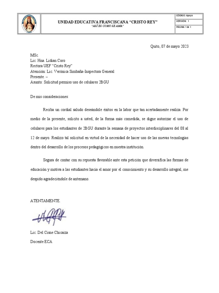 Oficio Permiso Celulares Proyecto Interdisciplinario STEAM 2DO | PDF