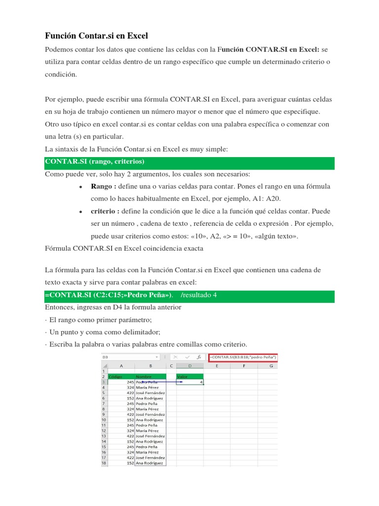 Función Contar SI. EN EXCEL | PDF