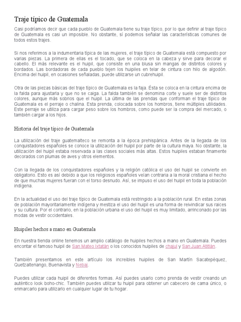 Traje Típico de Guatemala: Historia y Piezas | PDF | Ropa | Guatemala