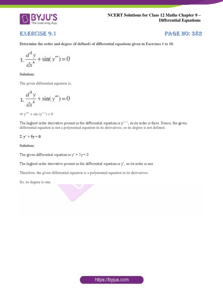NCERT Solutions For Class 12 Maths May24 Chapter 9 Differential Equations | Download Free PDF ...