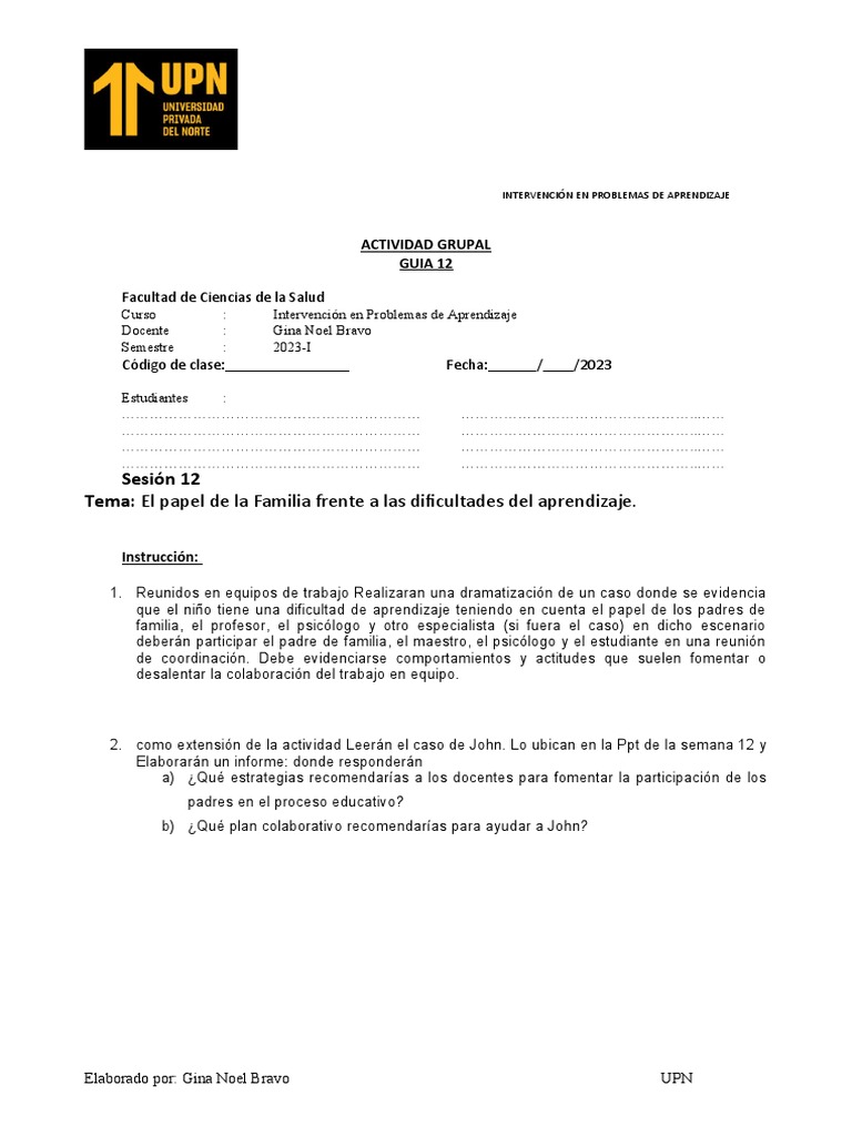 Guia de Practica Sesion 12 Intervencion | PDF