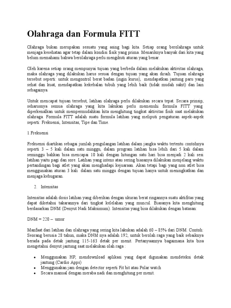 Olahraga Dan Formula FITT | PDF
