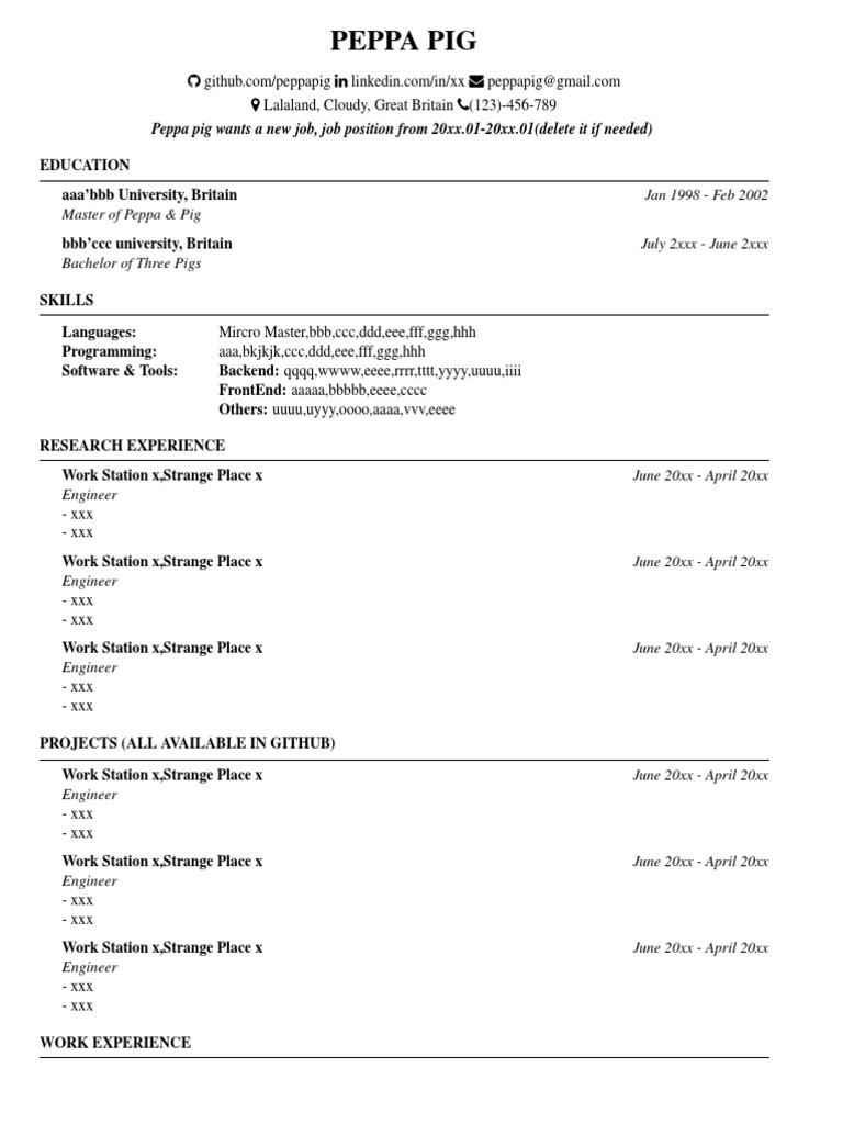 Peppa Pig Resume | PDF