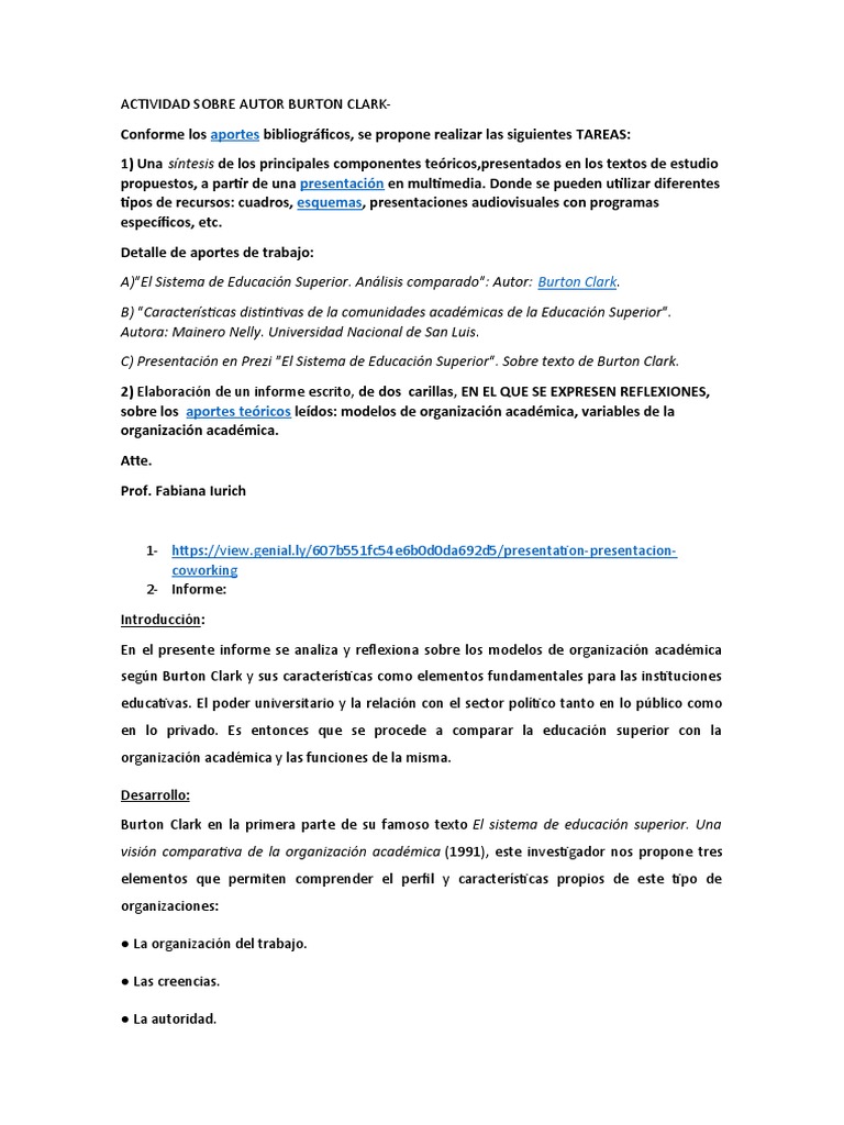 Análisis de Burton Clark sobre Educación Superior | PDF | Ciencia y ...