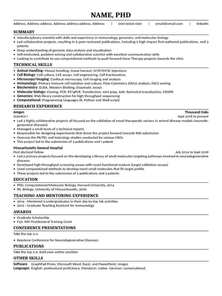 scismics-recommended-cv-template-for-biotech-and-pharma-jobs | PDF ...