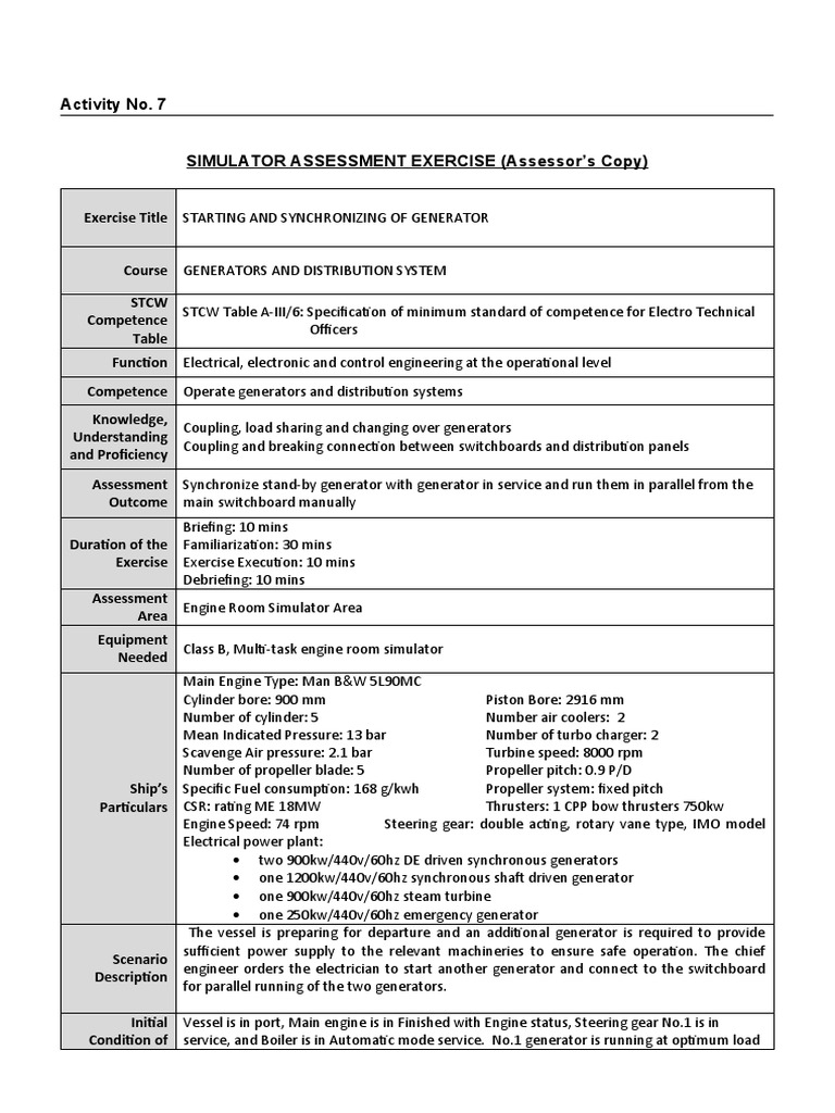 Activity 7 Simulator Assessment Exercise Engine Assessors | Download ...