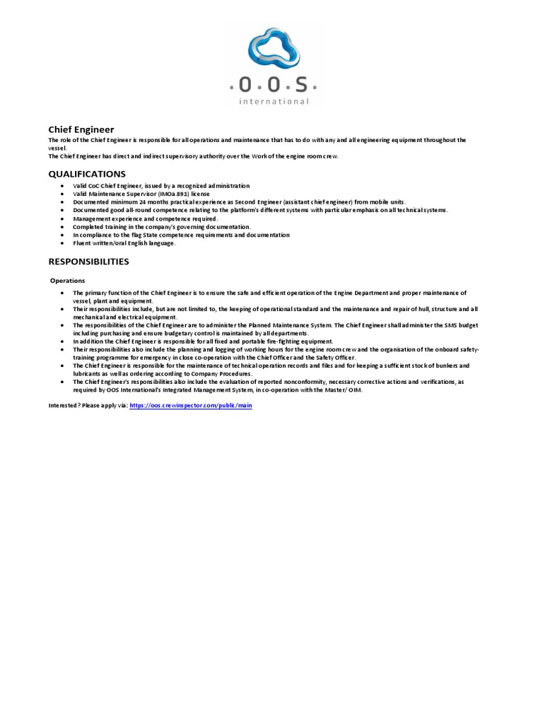 Chief Engineer | PDF | Business