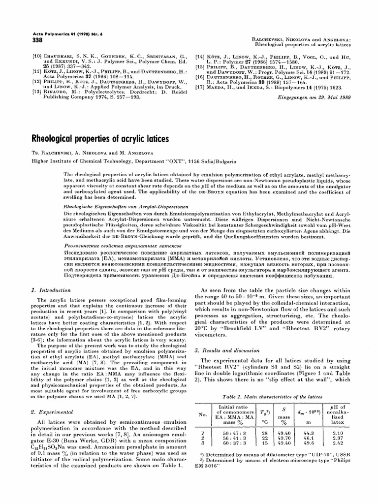 Rheological Properties of Acrylic Latices | PDF | Poly(Methyl ...