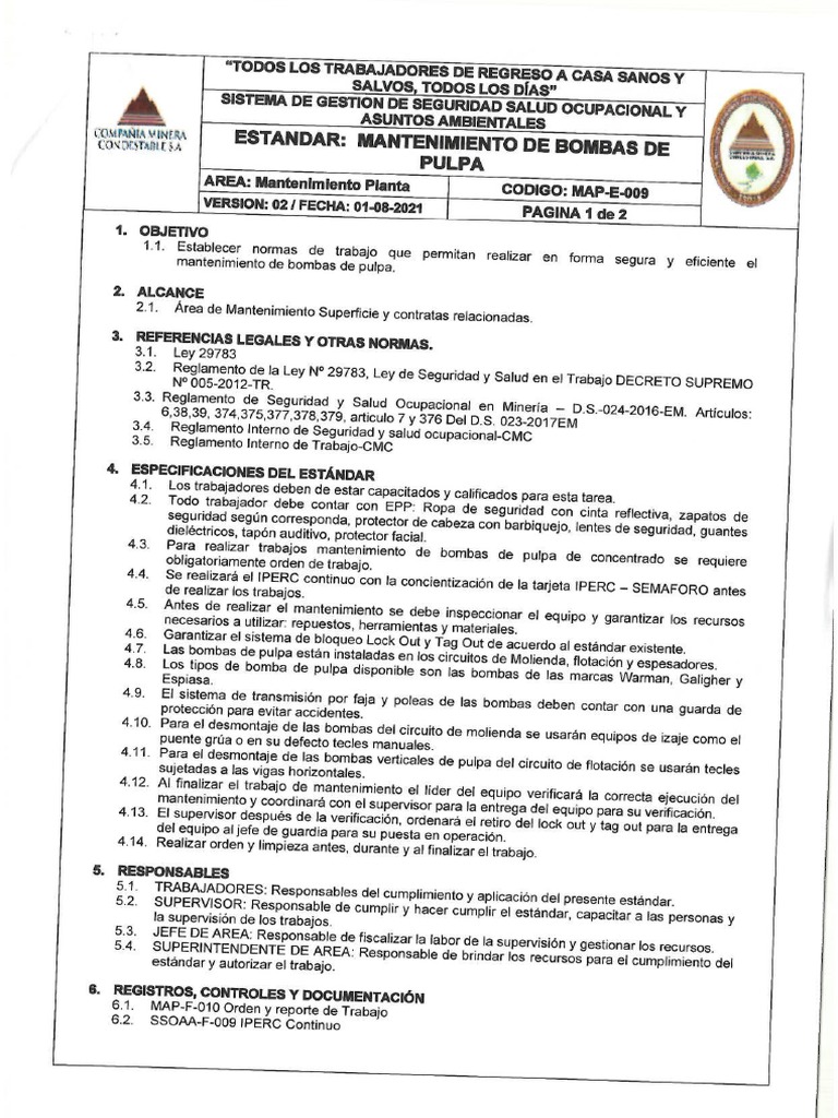 MAP-E-009 Mantenimiento de Bombas de Pulpa Y | PDF