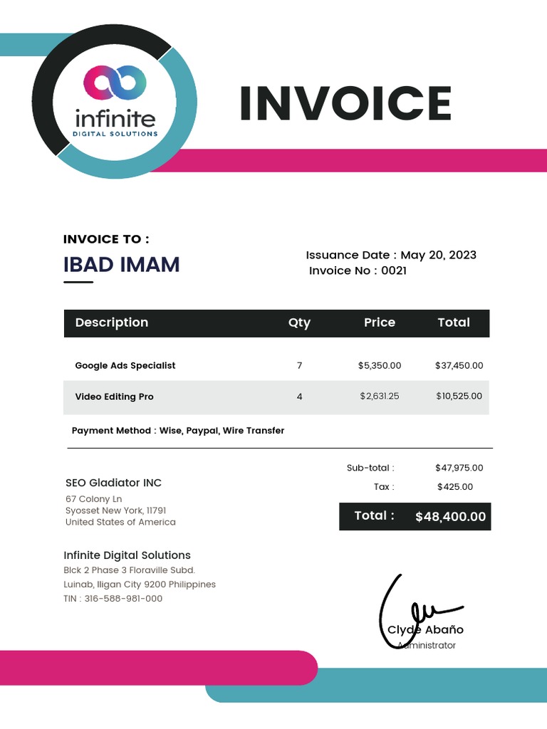 Invoice SEO Gladiator 0016-0021 | PDF