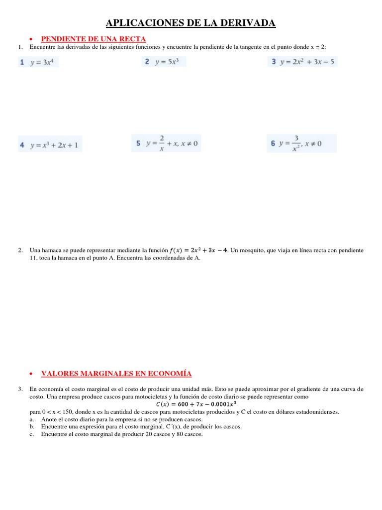 Aplicaciones de La Derivada | PDF | Derivado | Degradado