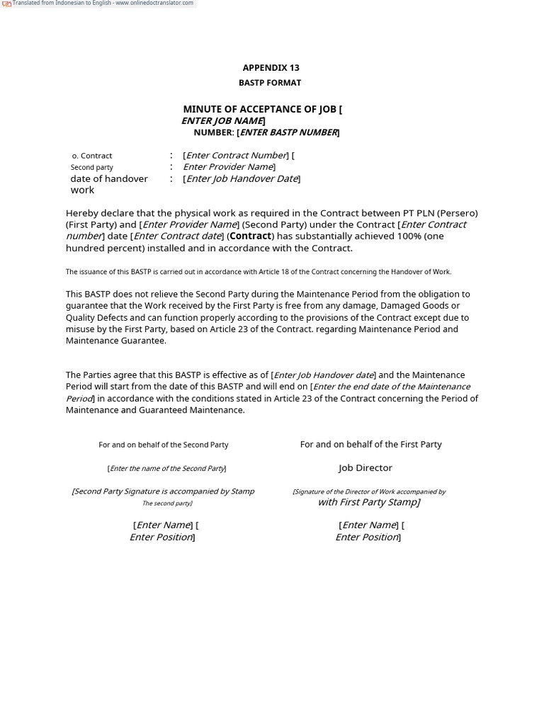 LAMPIRAN 13 FORMAT BASTP - Id.en | PDF
