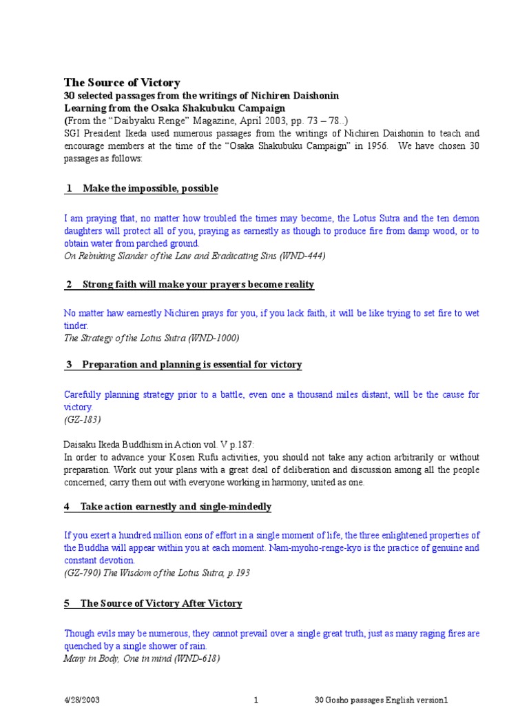 30 Gosho Passages | Download Free PDF | Nichiren | Indian Religions