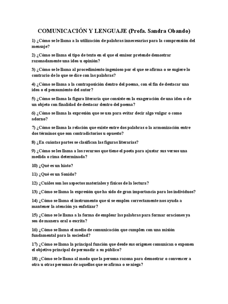 Cuestionario de Comunicación y Lenguaje | PDF