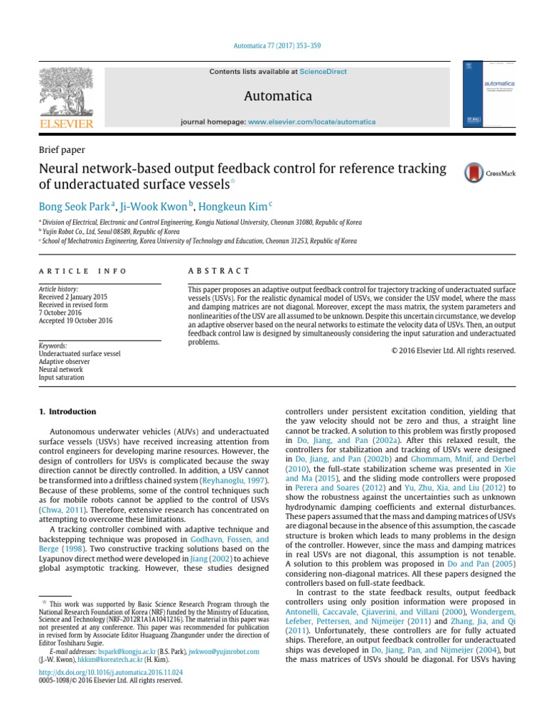 Neural Network-Based Output Feedback Control For Reference Tracking ... Neural Network-Based Output Feedback Control For Reference Tracking ...