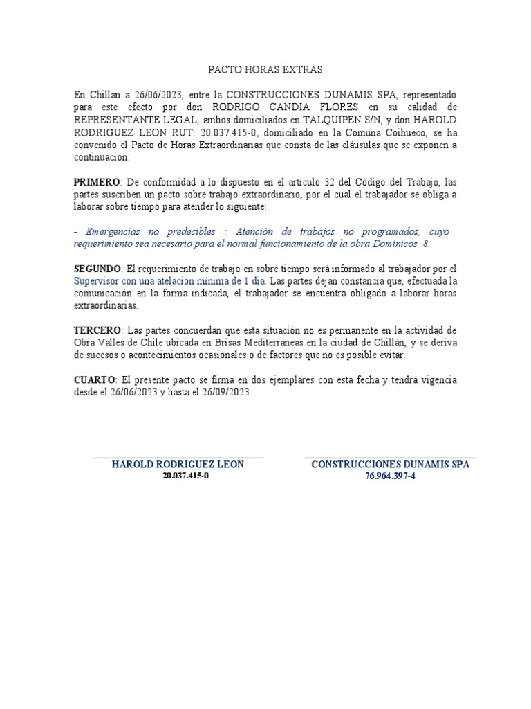 Pacto Horas Extras | PDF