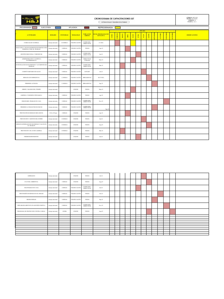 Sst F 09 Cronograma De Capacitaciones Pdf