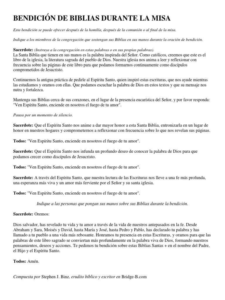 Blessing Of Bibles At Mass Spanish Pdf Biblia Misa Liturgia