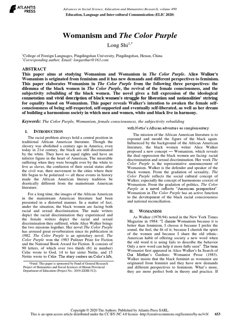 Womanism and The Color Purple: Long Shi | PDF | Feminism | Gender Studies