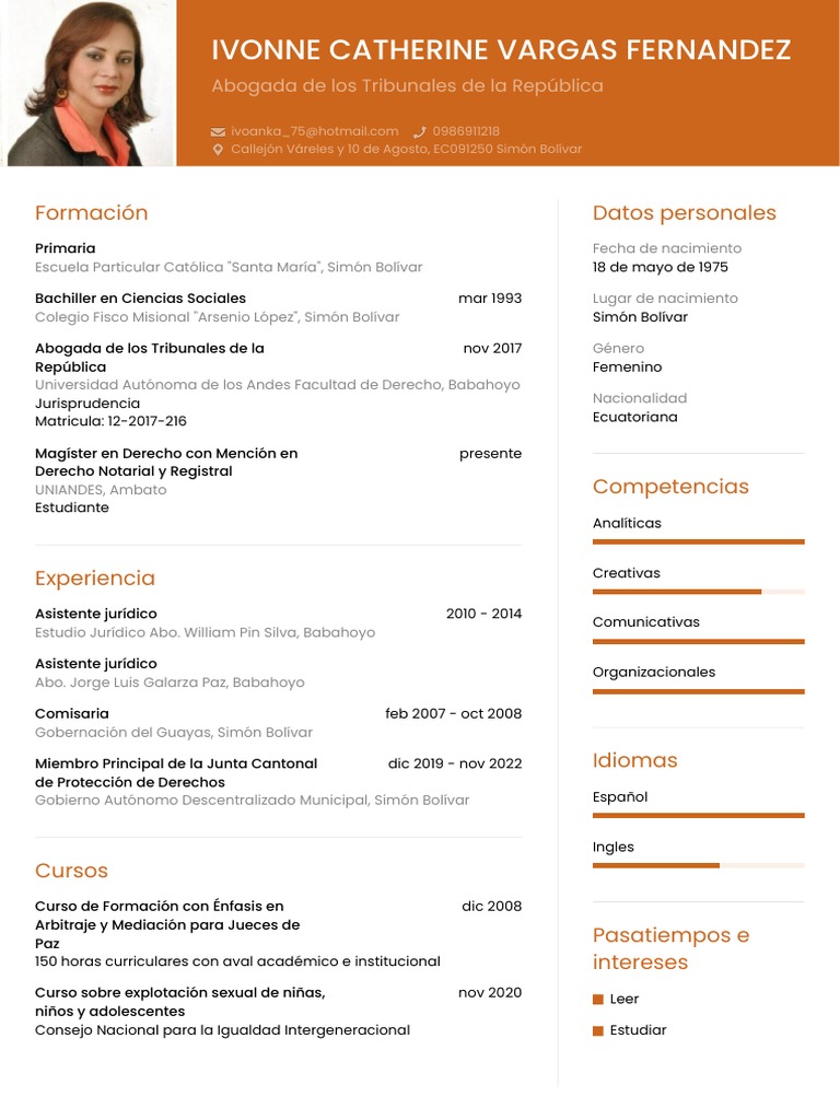 CV Ivonne Catherine Vargas Fernandez | PDF | Justicia | Crimen y violencia
