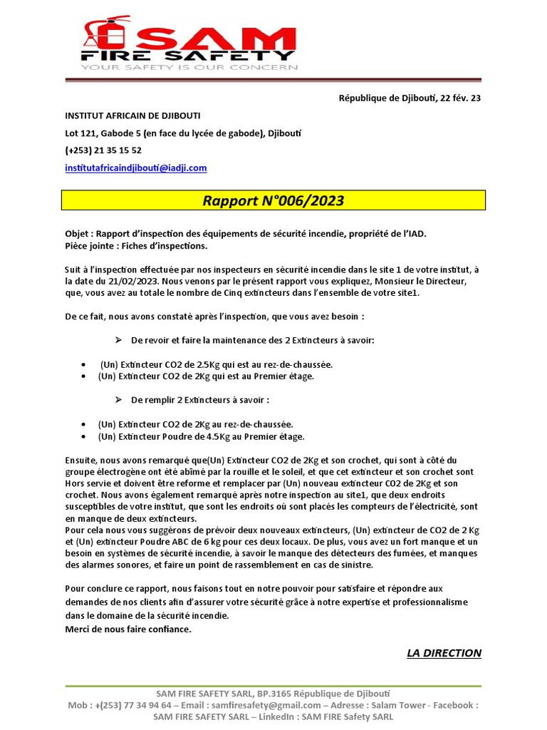 Rapport D'inspection IAD SITE1 | PDF | Feu | Lutte contre l'incendie
