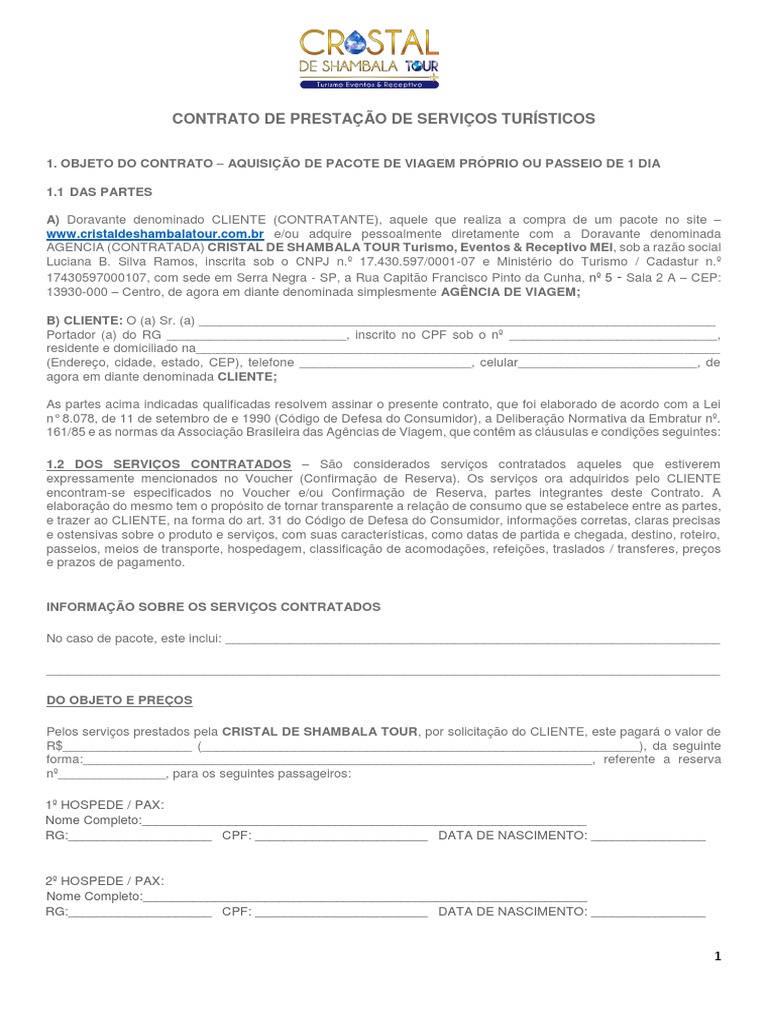 Contrato de Prestacao de Servicos Turisticos Shambalatour Passeios ...
