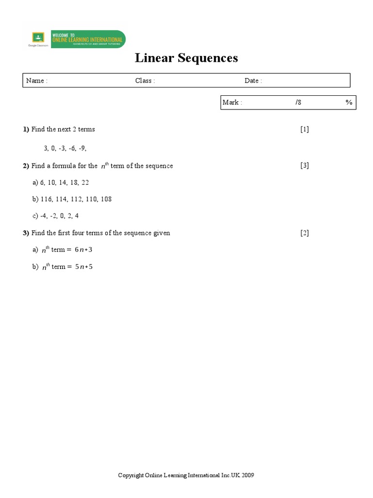 Linear Sequences - 1 | PDF | Teaching Methods & Materials