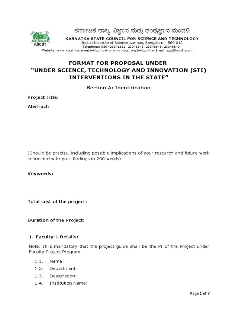 KSCST_Proposal format for STI Interventions_July2022 | PDF