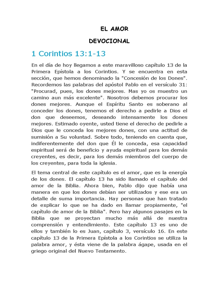 El Amor en 1 Corintios 13: Devocional | PDF | Amor | Jesús