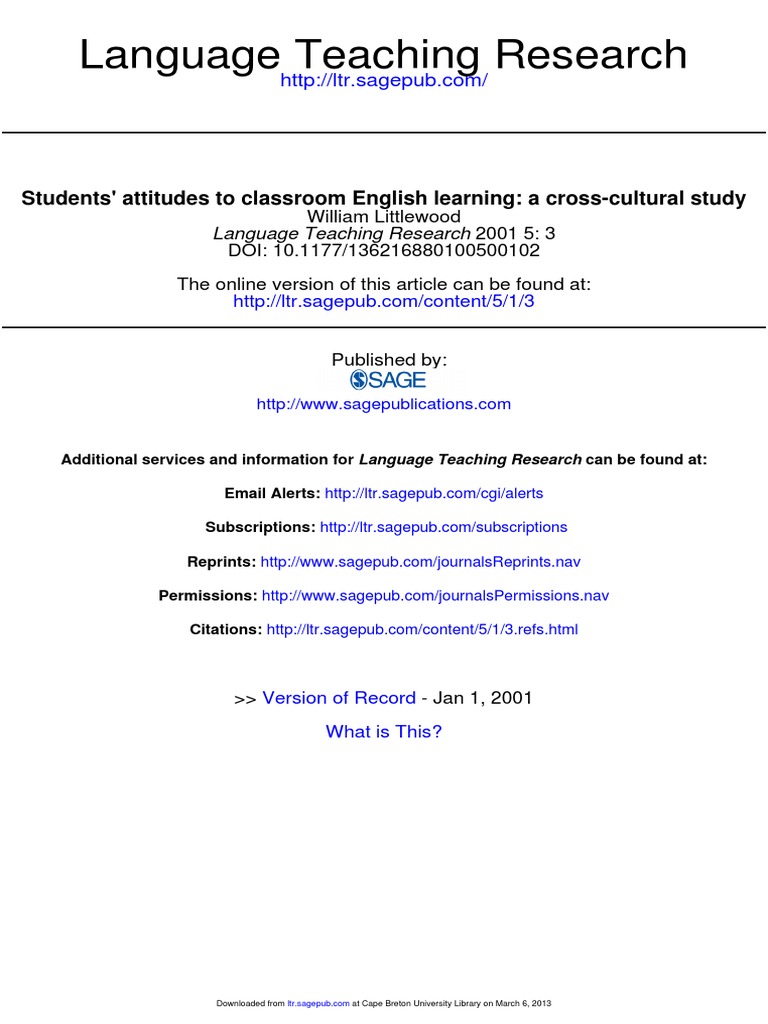 Students' Attitudes To Classroom English Learning | PDF | Language Arts & Discipline | Science ...