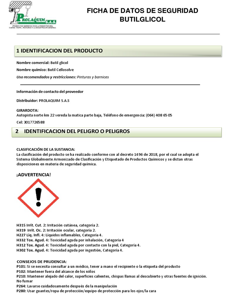 Ficha Seguridad Butilglicol Transtion | PDF
