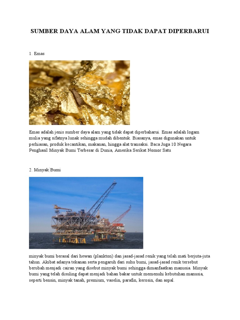 Sumber Daya Alam Yang Tidak Dapat Diperbarui Dan Diperbaharui | PDF