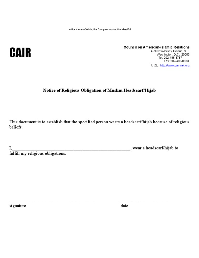 CAIR-Passport Hijab Form | PDF | Hijab | Council On American–Islamic ...